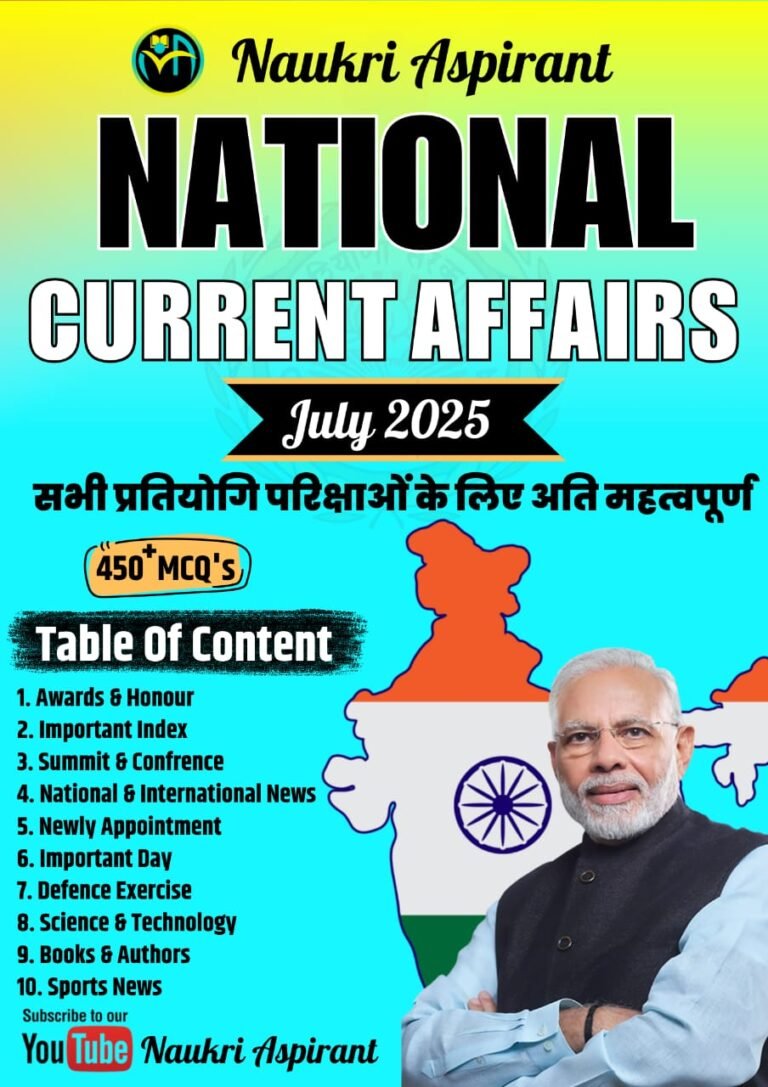 Monthly Current Affairs July 2025 MCQs eBook in Hindi – Naukri Aspirant
