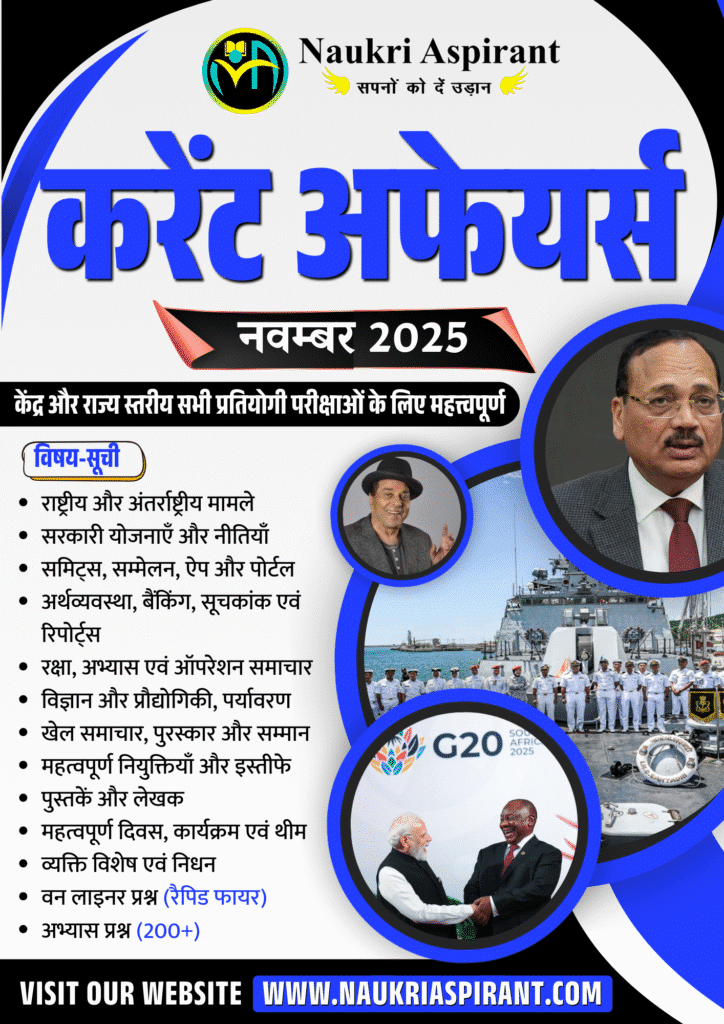 Monthly Current Affairs November 2025 MCQs eBook in Hindi – Naukri Aspirant